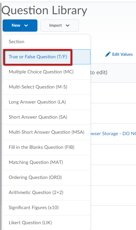Questions - Creating True or False Questions