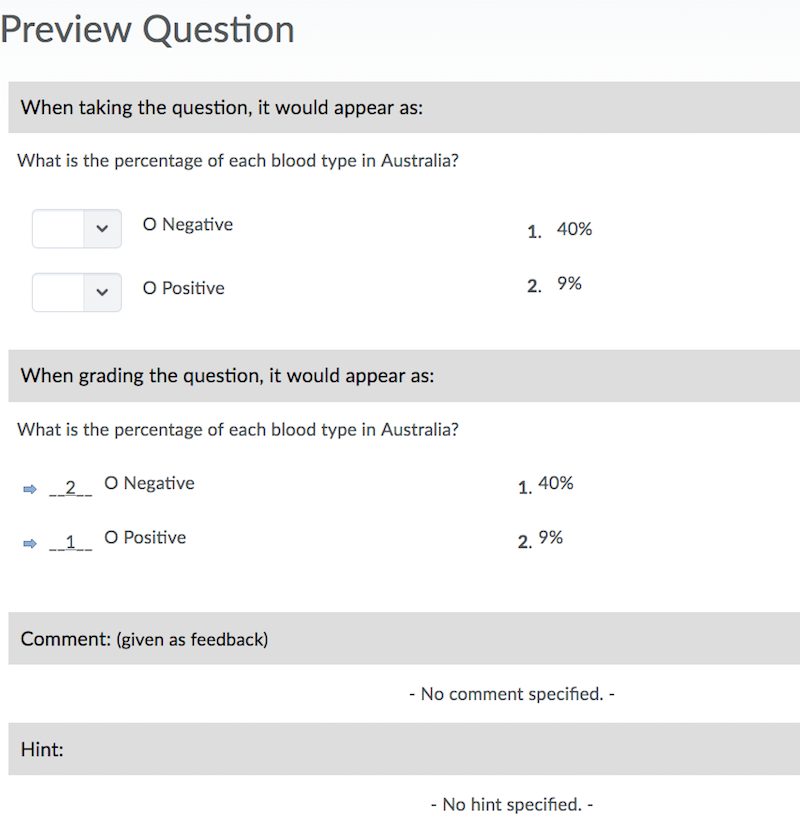 Questions - Creating Matching Questions