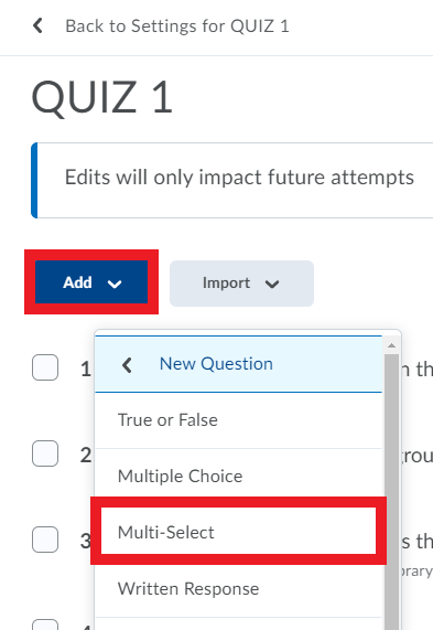 Questions - Creating Multi-Select Questions