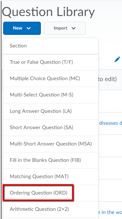 Creating Ordering Questions