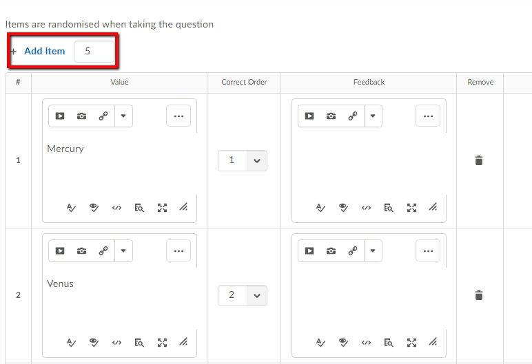 Questions - Creating Ordering Questions