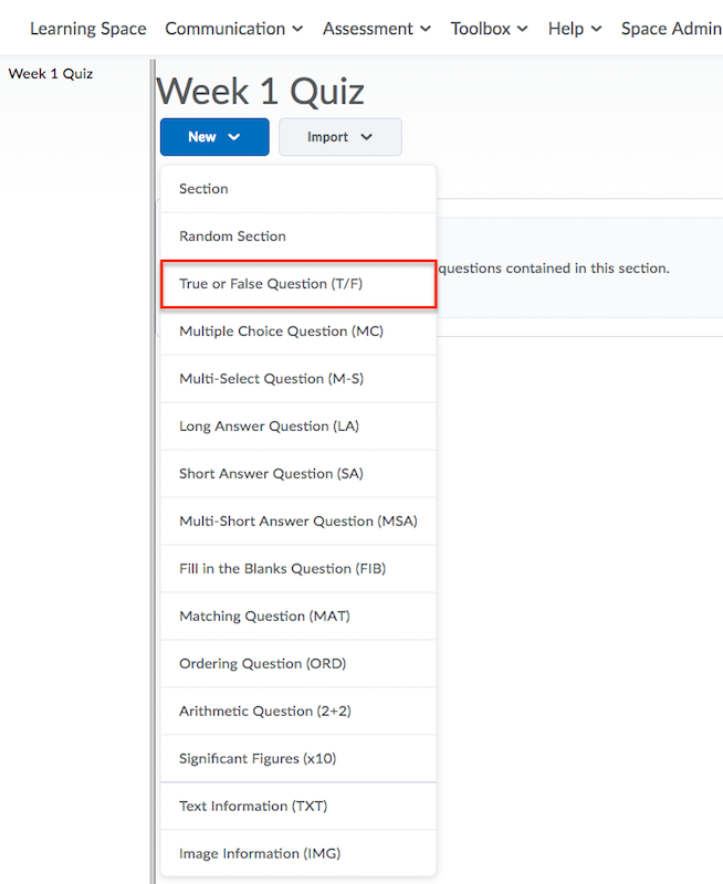 Creating True or False Questions