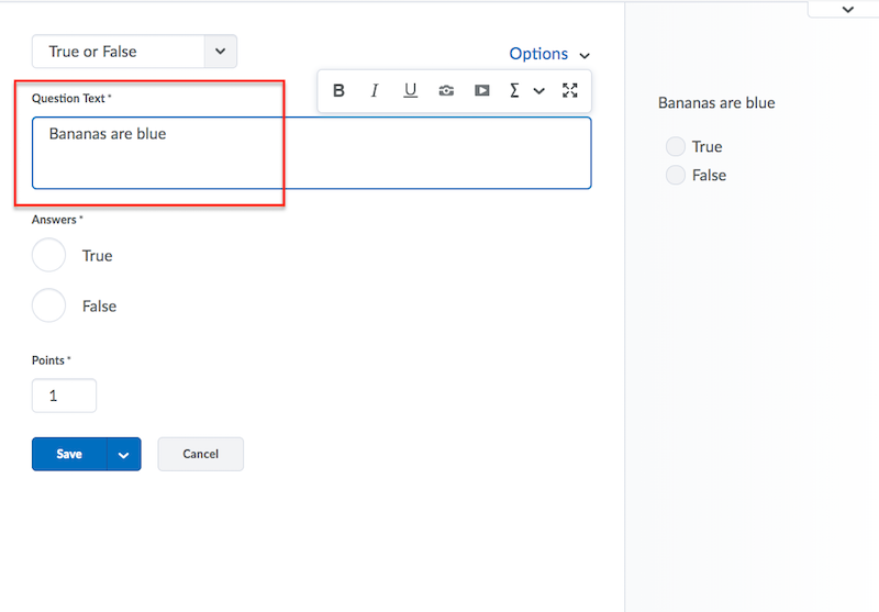 Questions - Creating True or False Questions