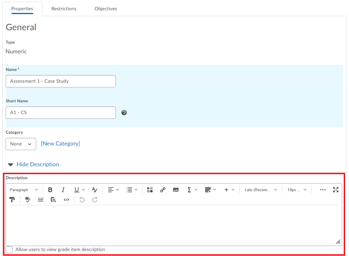 Getting Started - Creating a Grade Item